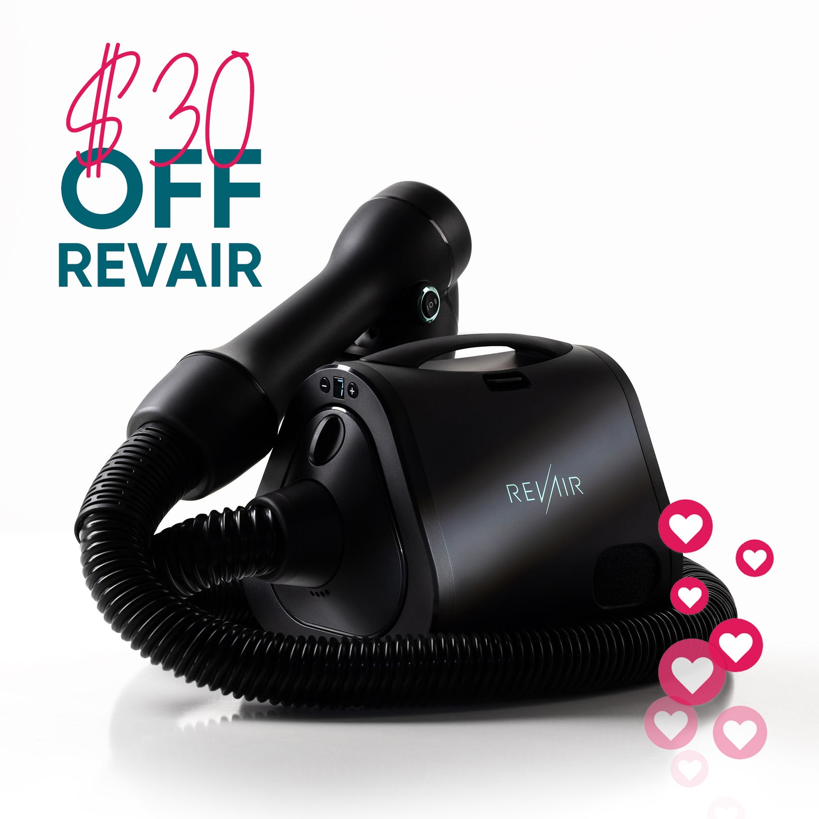 RevAir Reverse-Air Hair Dryer w/friction-free technology, 3 heat settings, 7 tension settings